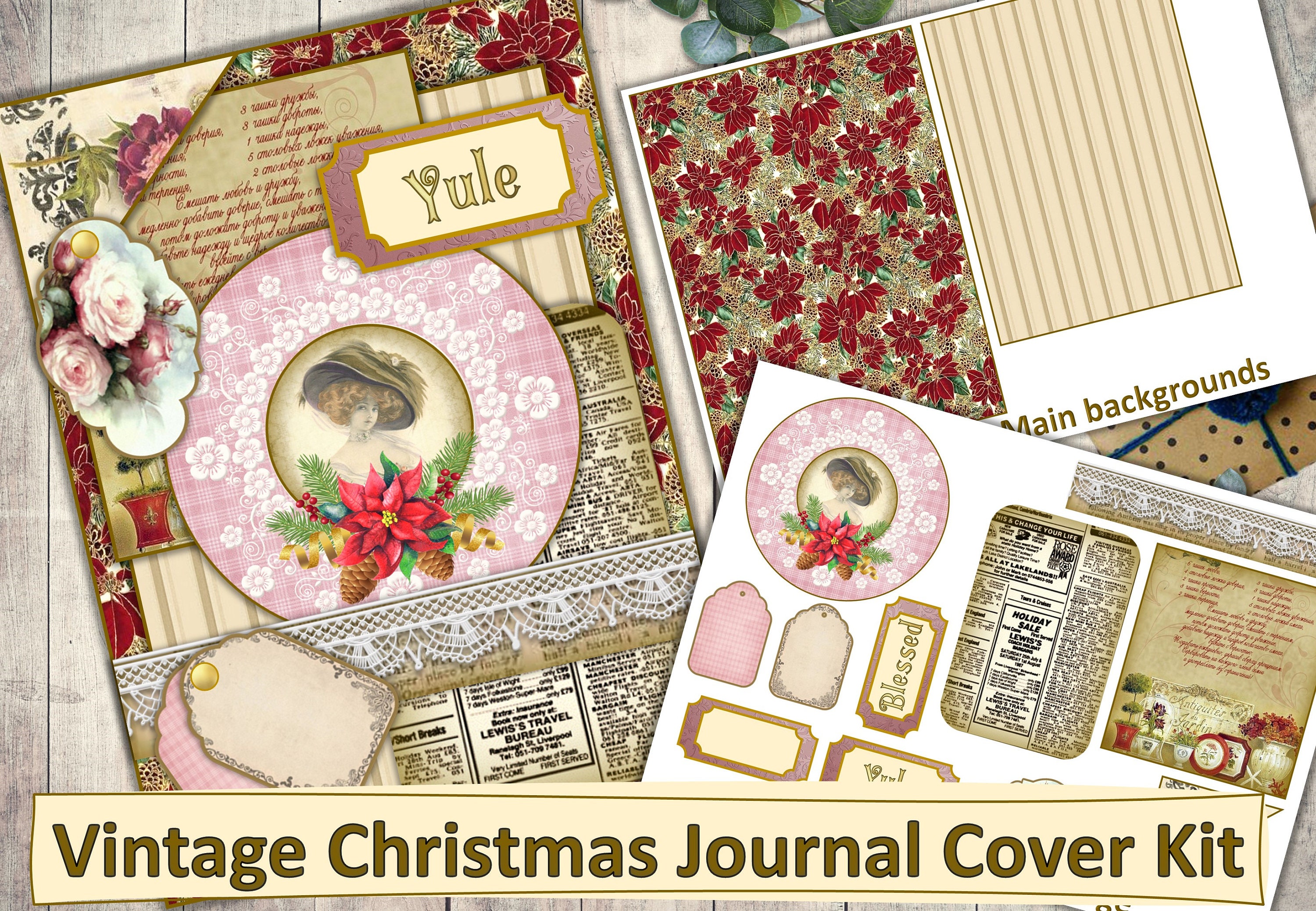 Printable Christmas Journal Cover Kit or Page Kit Card Front. - Etsy