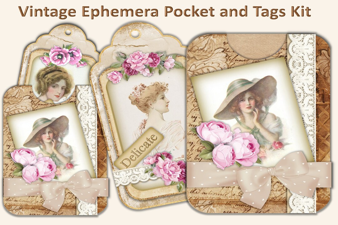 Printable Decoupage Large Tags and Pockets Ephemera. JPEG, PNG, PDF ...