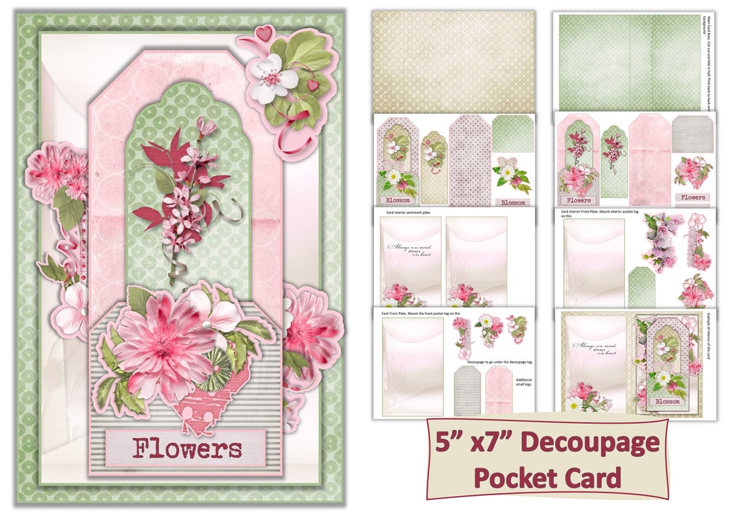 Printable Card Making Kit, Decoupage, Decoupage Pockets, Sentiments and ...