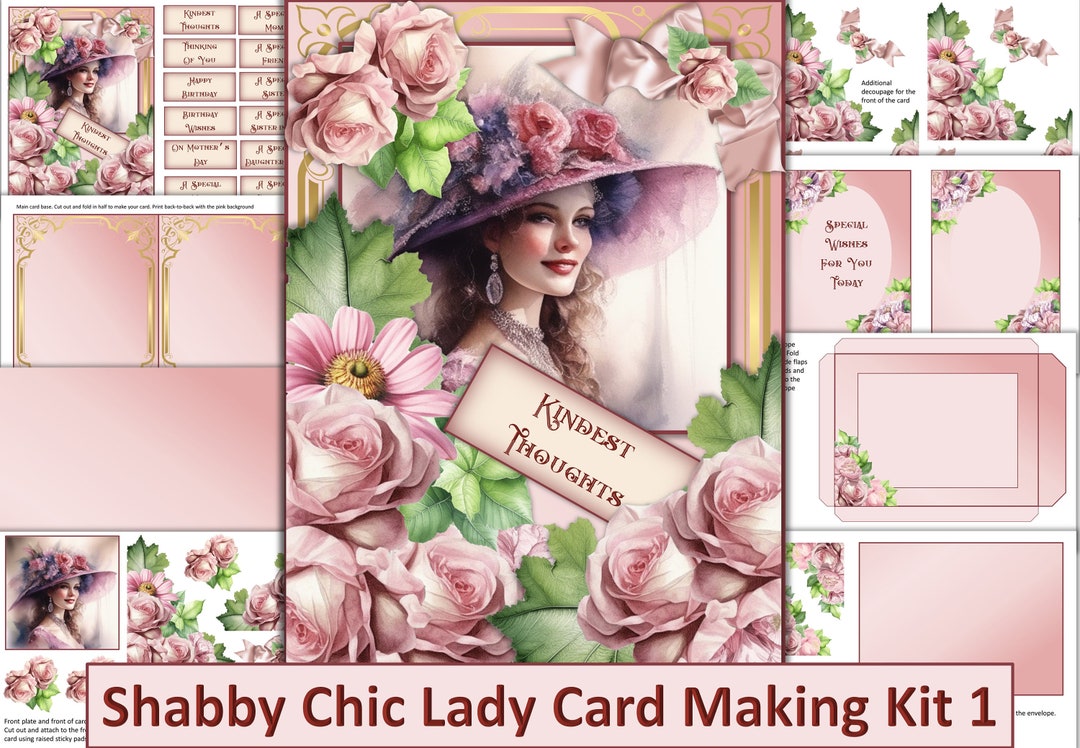 Printable Card Making Kit Shabby Chic Woman With Decoupage Inserts ...