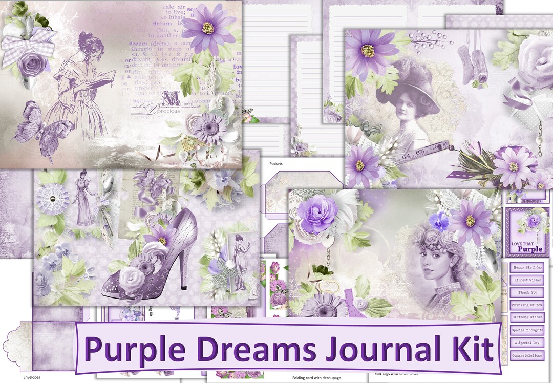 Printable Junk Journal Kit. Purple Dreams. Purple Backgrounds and Free ...