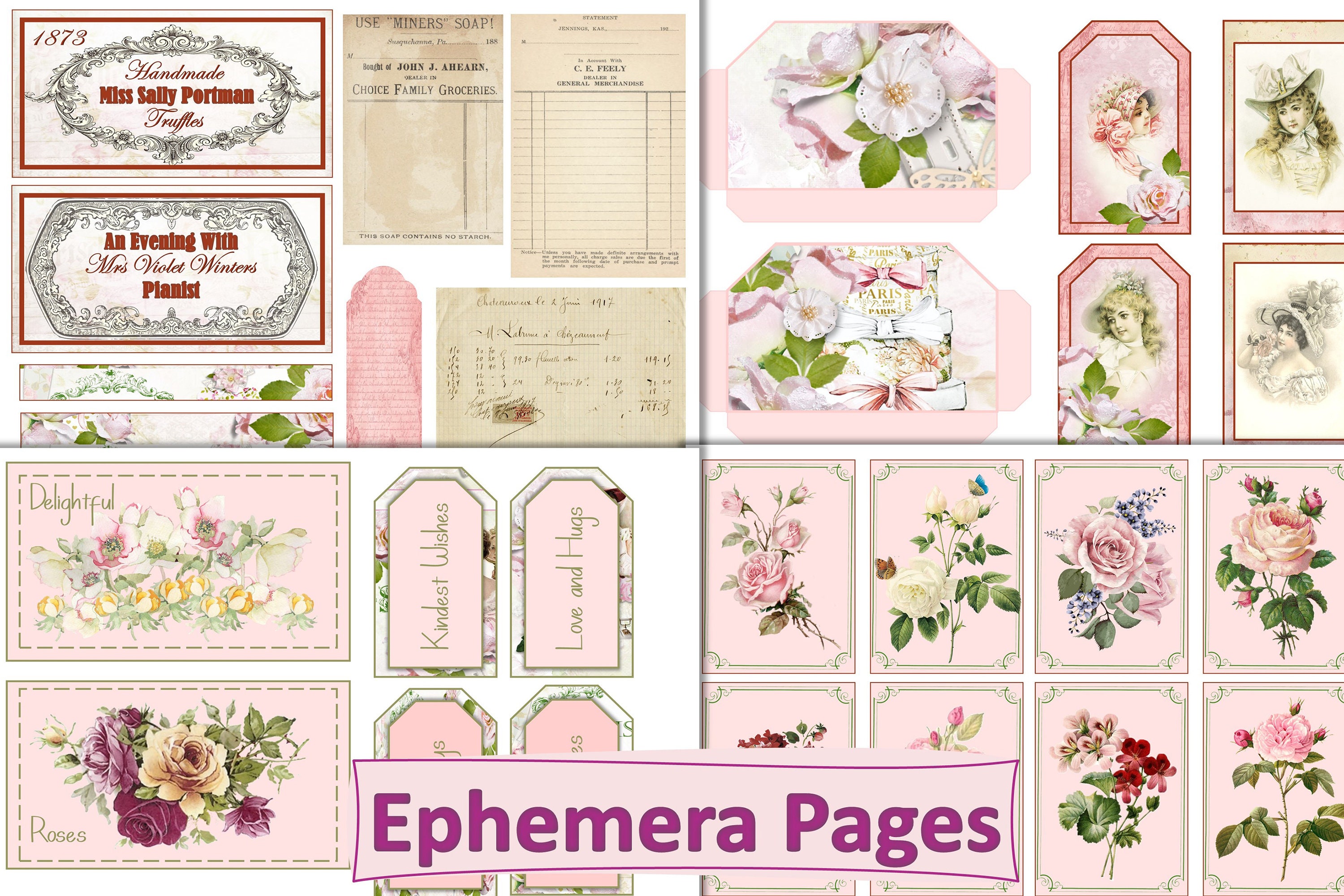 Printable Shabby Chic Journal Kit. With Free Ephemera. JPEG - Etsy UK