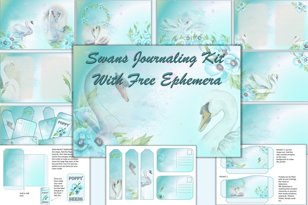Printable Watercolour Swans Journal Kit With Free Ephemera. - Etsy