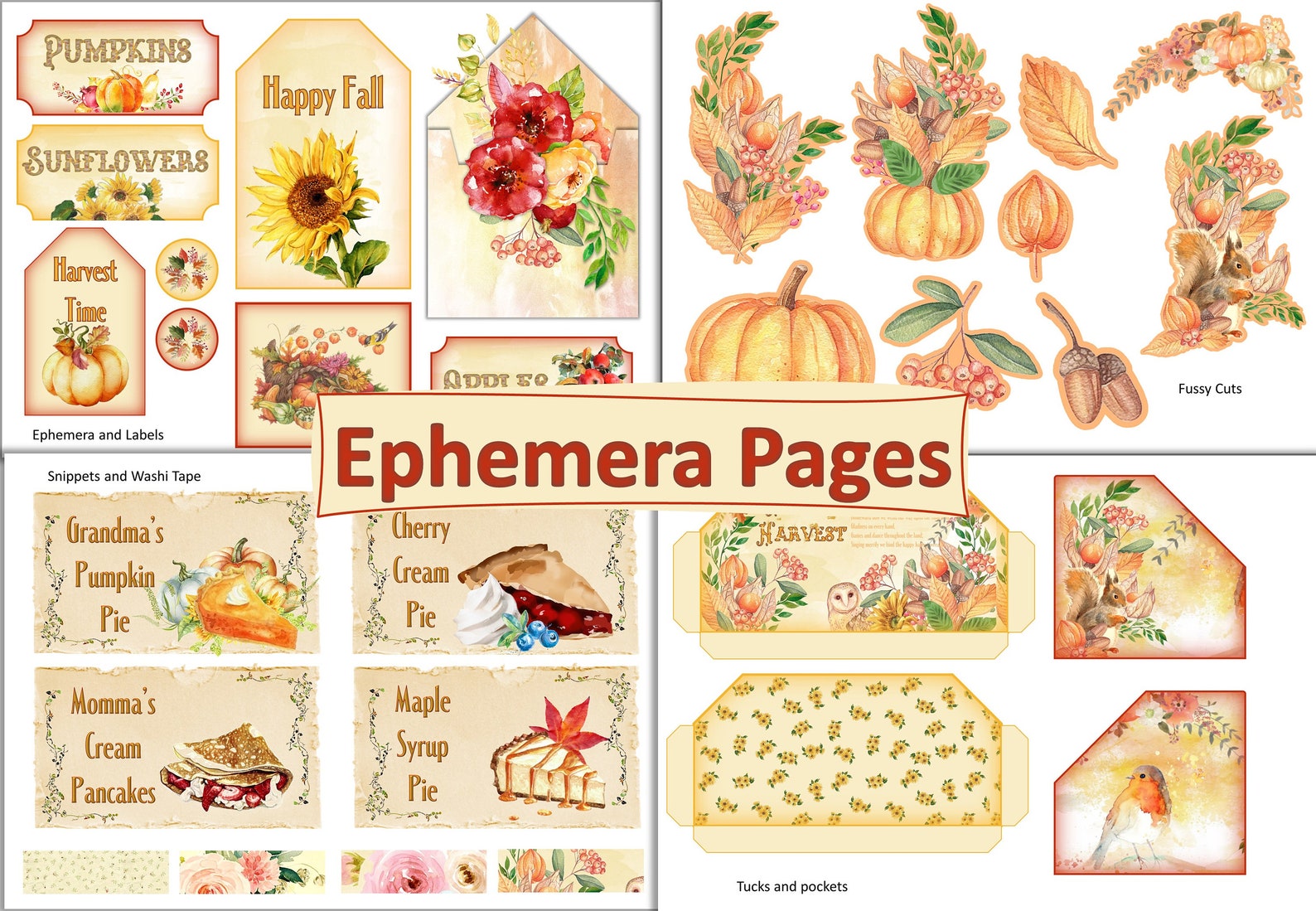 Printable Fall Autumn Journal Kit With Ephemera. Pockets, Fussy Cuts ...