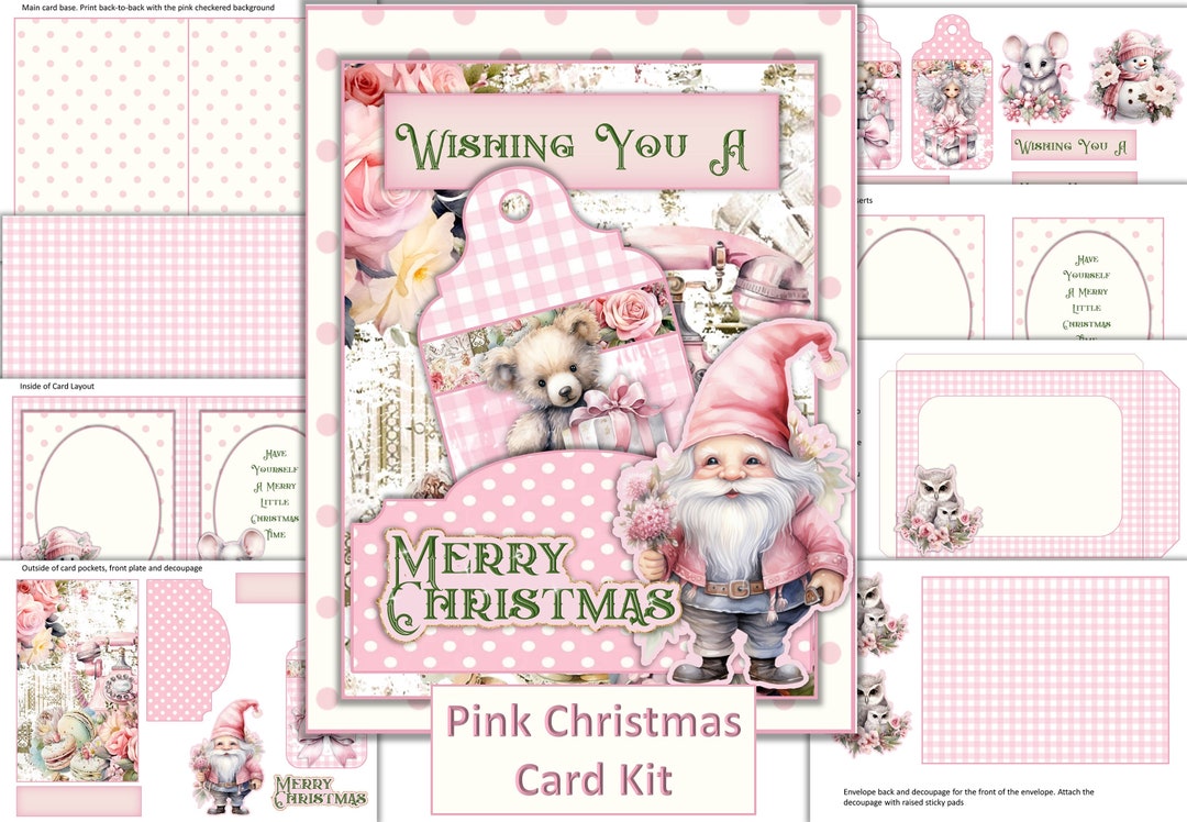 Pink Christmas Card Kit, Printable Download, With Envelope and Inserts ...