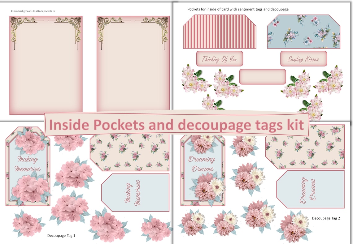 Printable Card Making Kit Decoupage Inside Pockets and Tags. - Etsy ...
