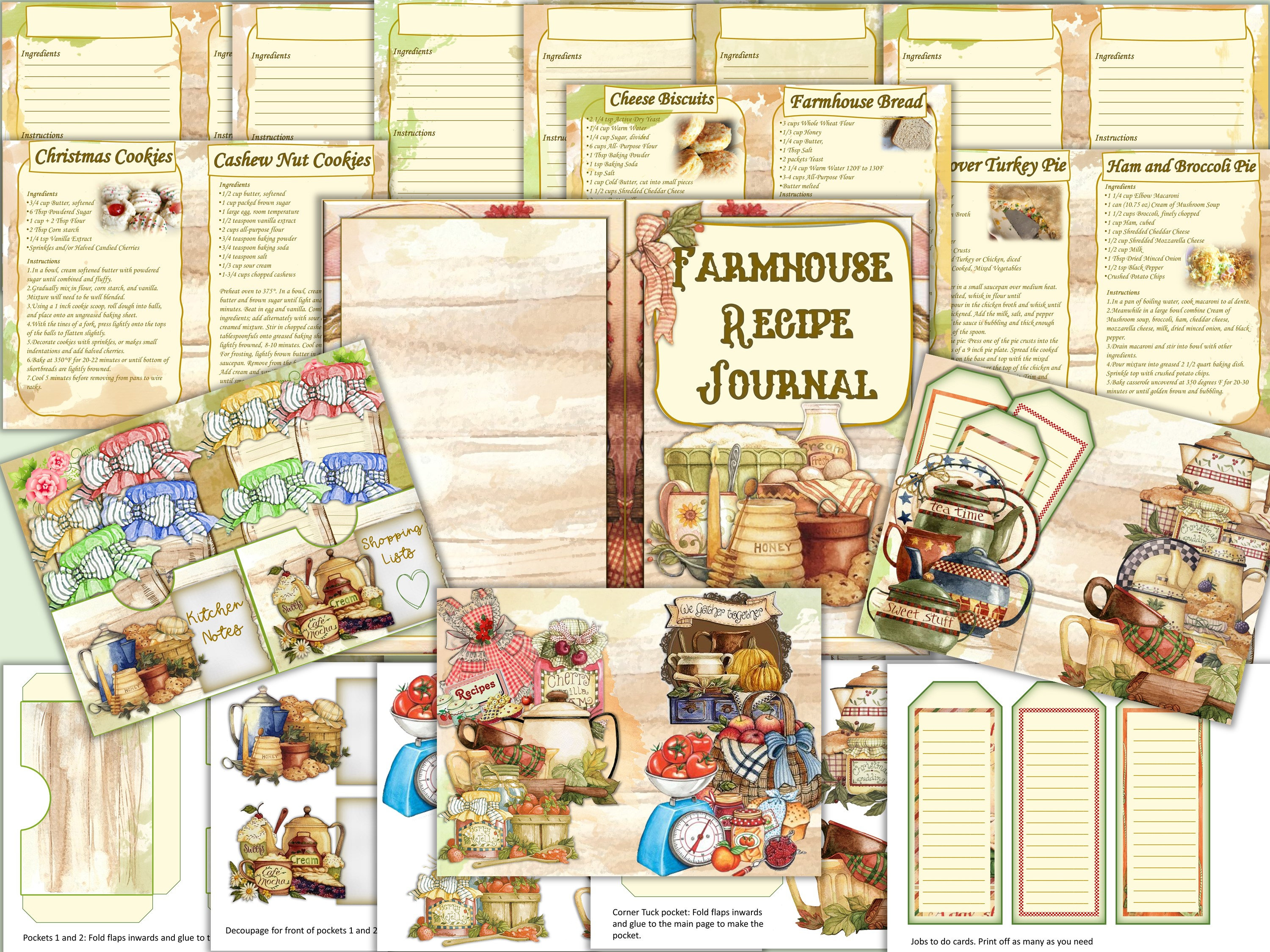 Printable Farmhouse Recipe Journal. Free Ephemera and Clipart - Etsy Canada
