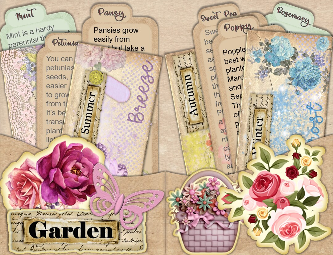Printable Journal Shabby Chic Garden Ephemera Stuffed Pockets Kit JPEG ...