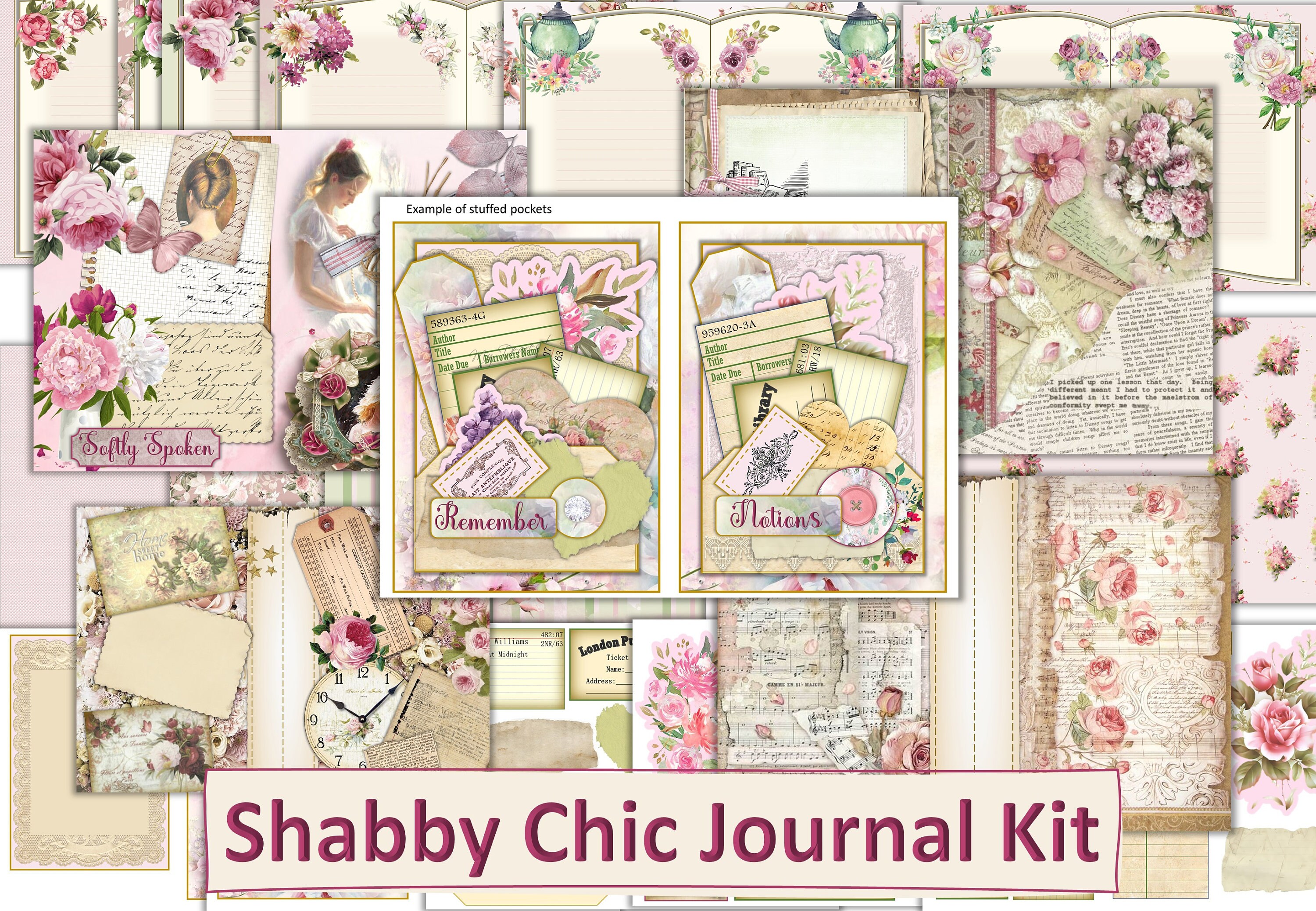 Printable Vintage Shabby Chic Journal Kit Backgrounds - Etsy UK