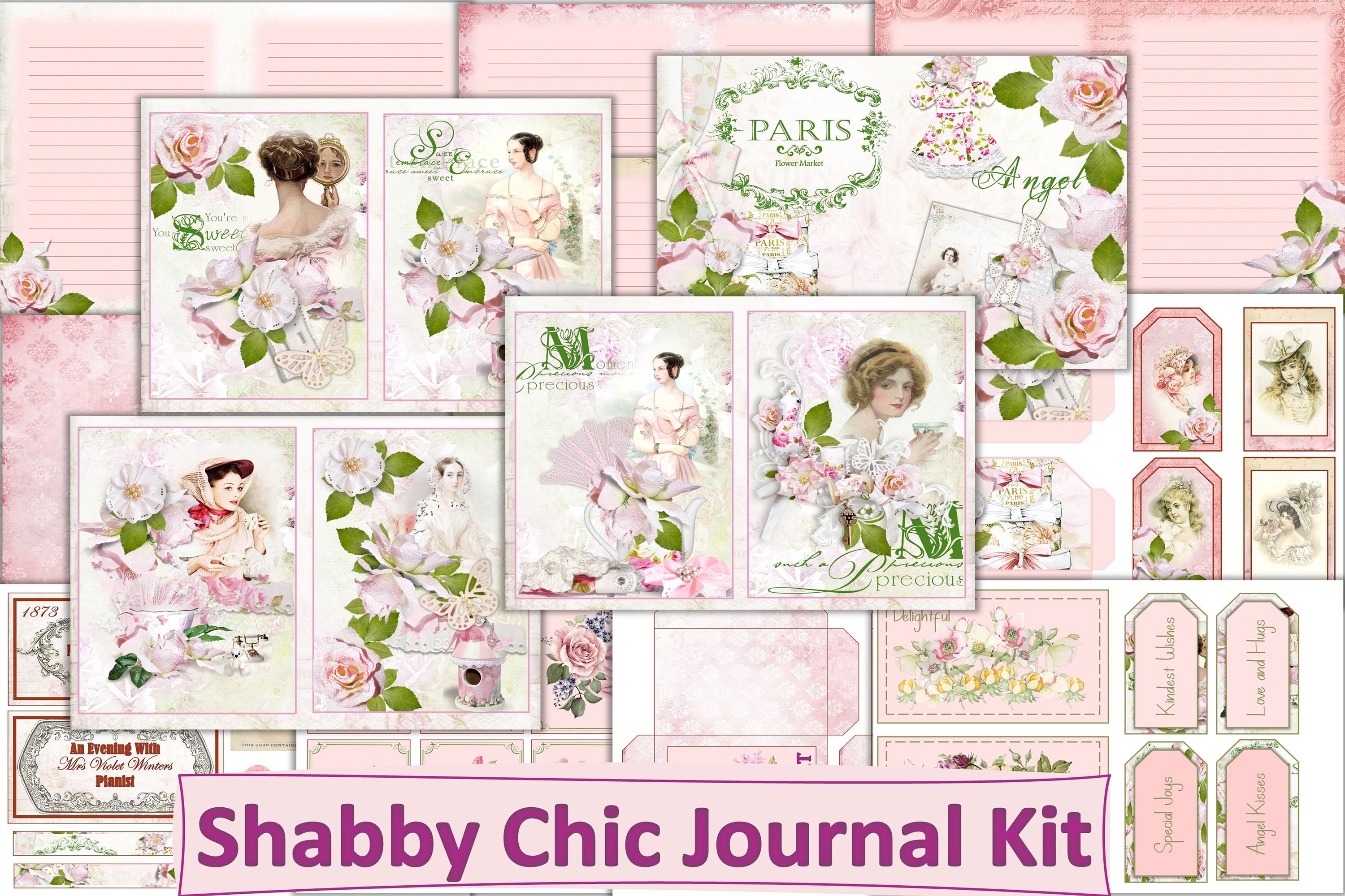Printable Shabby Chic Journal Kit. With Free Ephemera. JPEG - Etsy UK