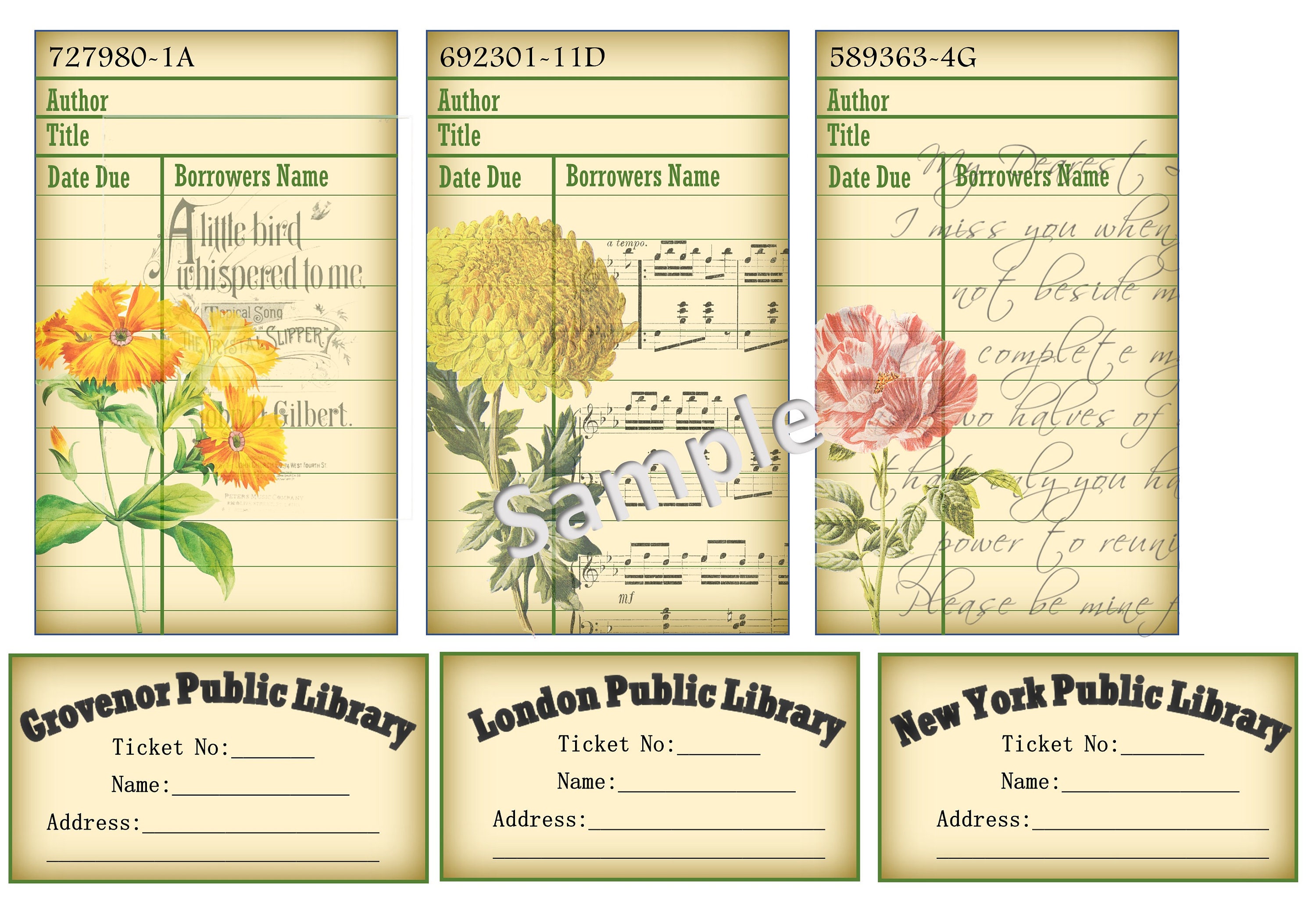 Printable Vintage Library Card Ephemera for Journals | Etsy UK