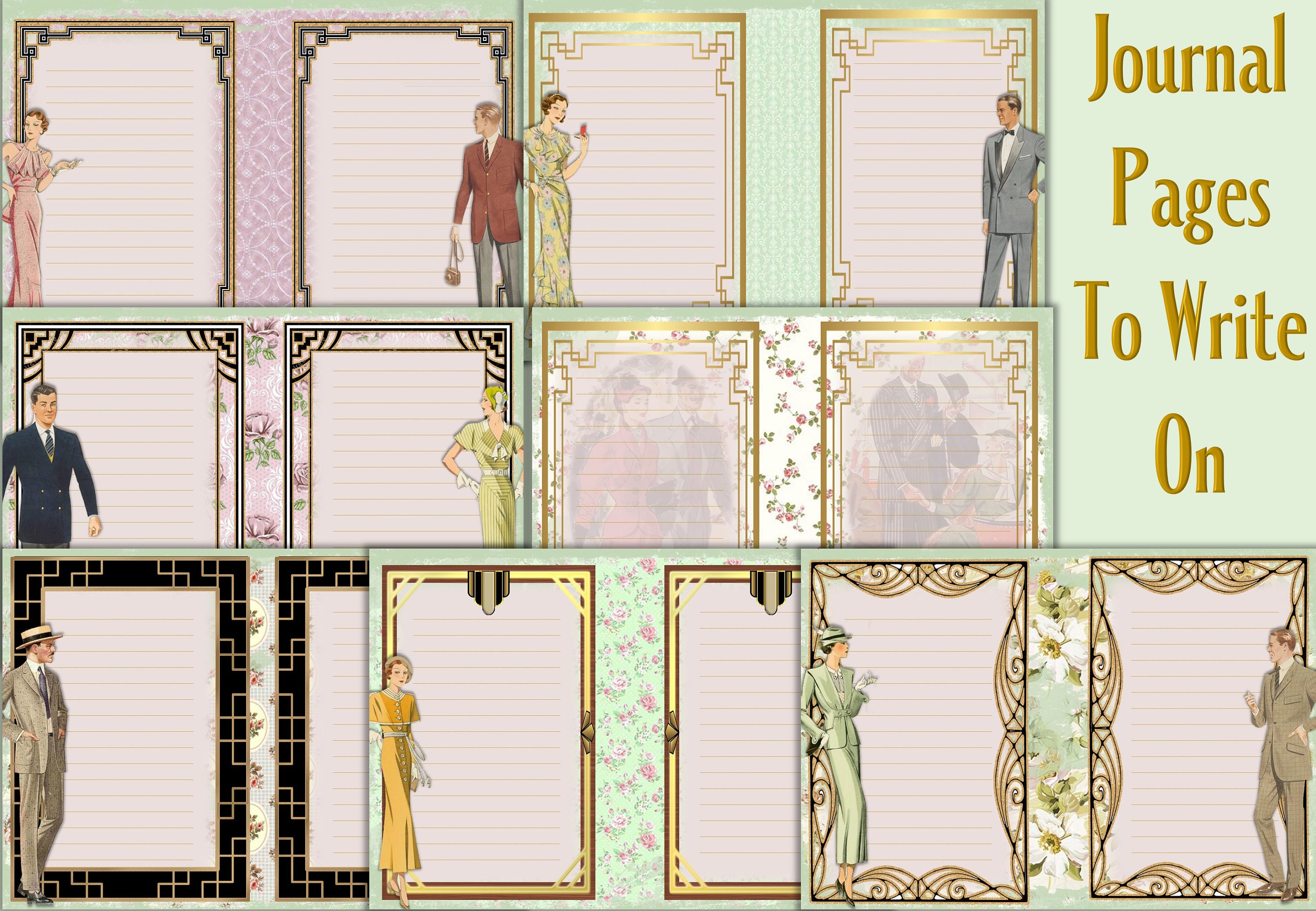 Printable 1930s Retro Vintage Journal Kit with free Ephemera. | Etsy