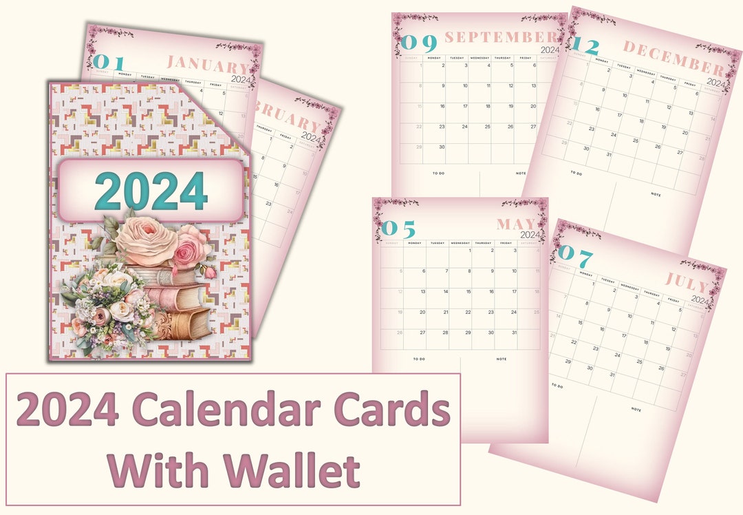 Tarjetas Calendario 2024 imprimibles con billetera. 3,0 x 4,0, tamaño ...