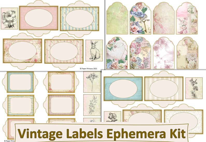 28 Shabby Chic Vintage Labels Ephemera for Journals | Etsy