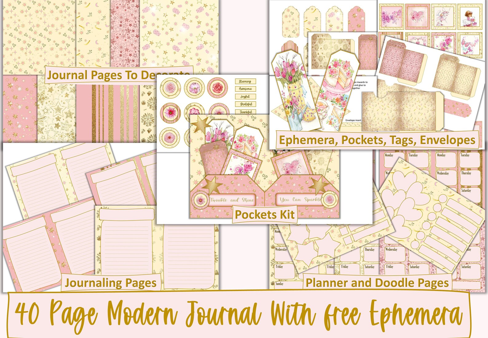 Printable Modern Journal Kit With Free Ephemera. 40 Page - Etsy
