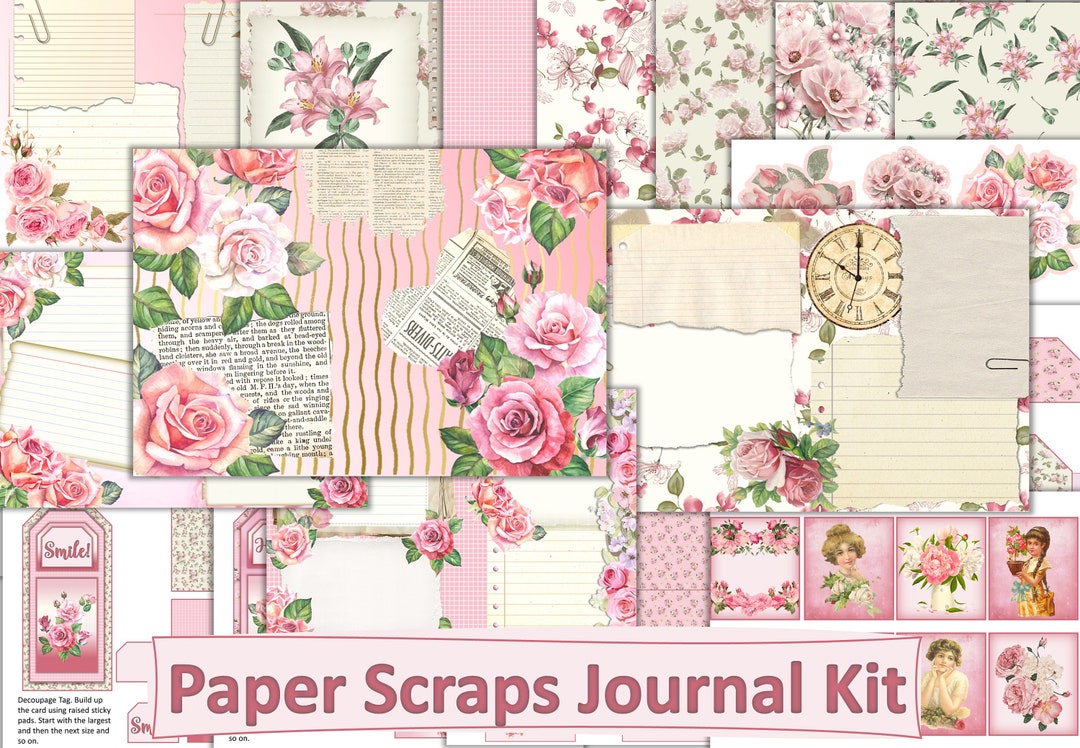 Printable Scrap Paper Junk Journal Kit With FREE Ephemera. 20 Pages ...
