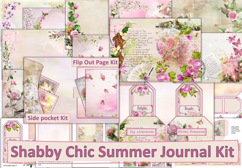 Printable Journal Kit Shabby Chic Summer With Pockets Flip - Etsy