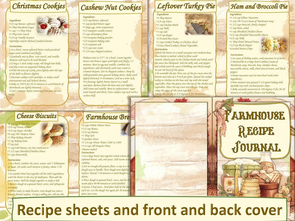 Printable Farmhouse Recipe Journal. Free Ephemera and Clipart | Etsy Canada