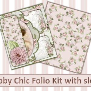 Printable Shabby Chic Folio Kit. Backgrounds, Tags, Ephemera, Pockets Front and Back Cover and ...