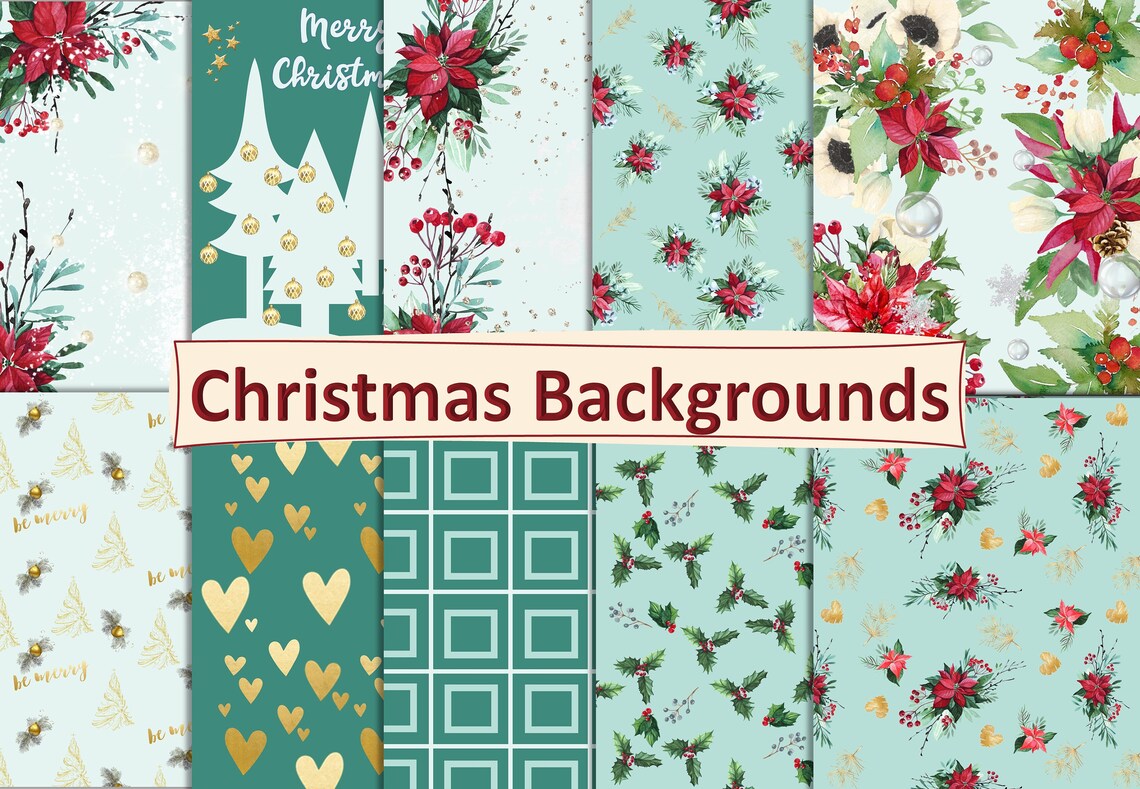 Printable Christmas Backgrounds With FREE Ephemera. JPEG PDF - Etsy Canada