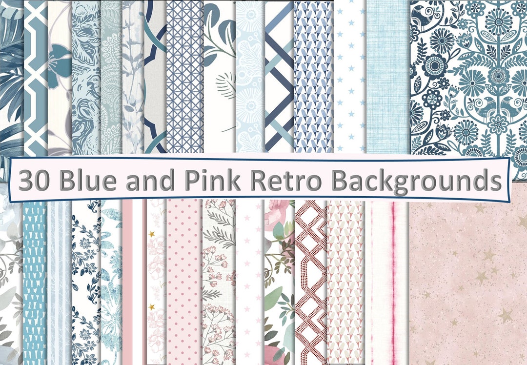 30 Printable Retro Blue and Pink Backgrounds Digital Paper A4 Letter ...