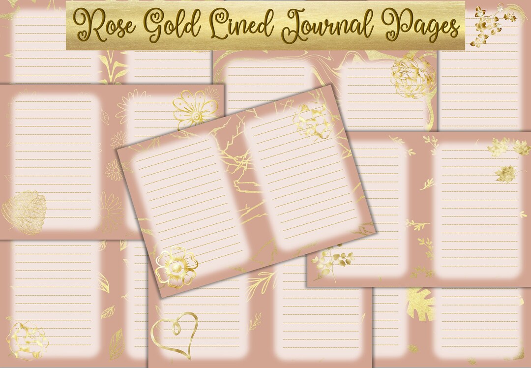 Printable Journal Pages Lined With Gold and Rose Coloured Backgrounds ...