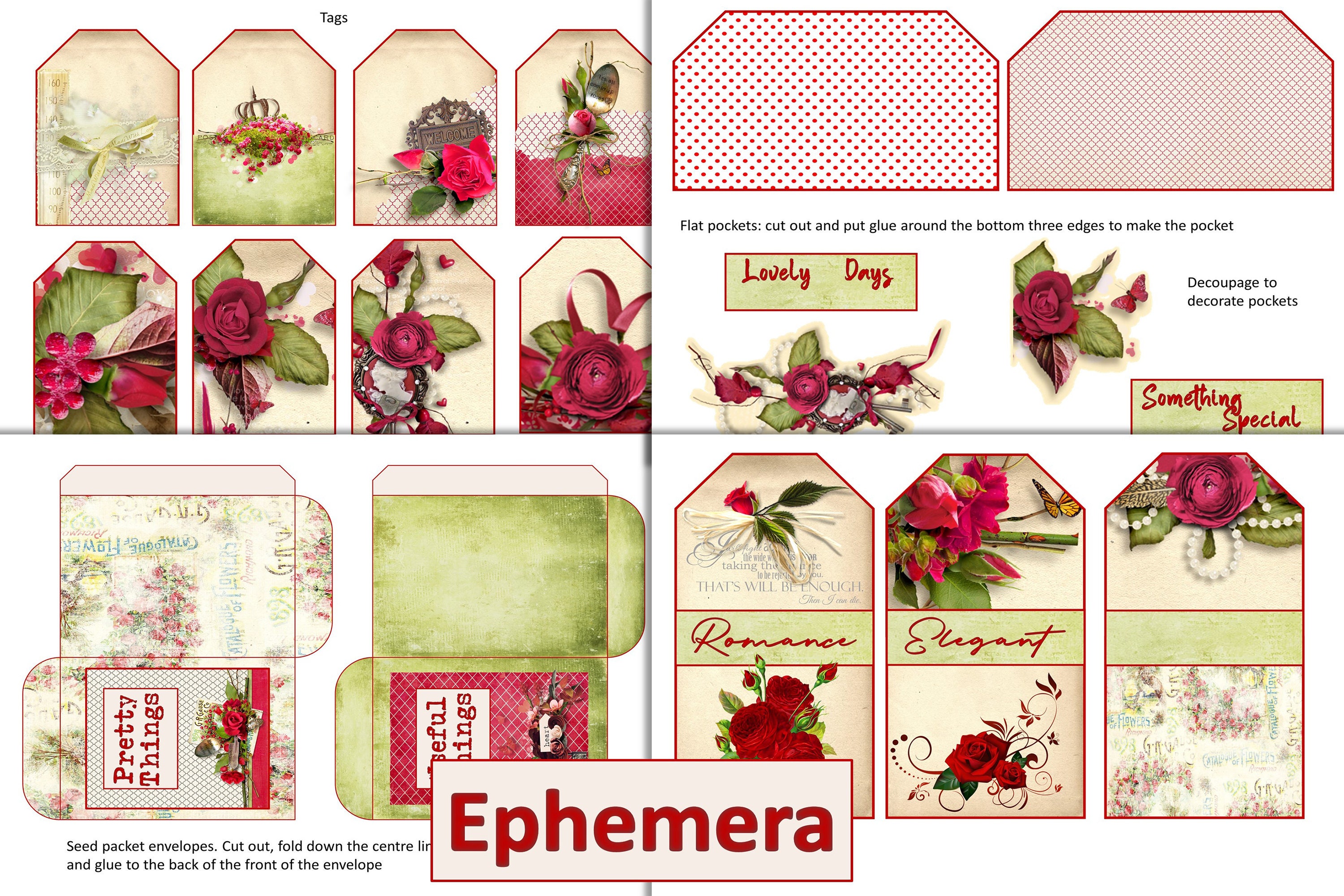Red Roses Journal Kit With Free Ephemera. Journal Pages - Etsy