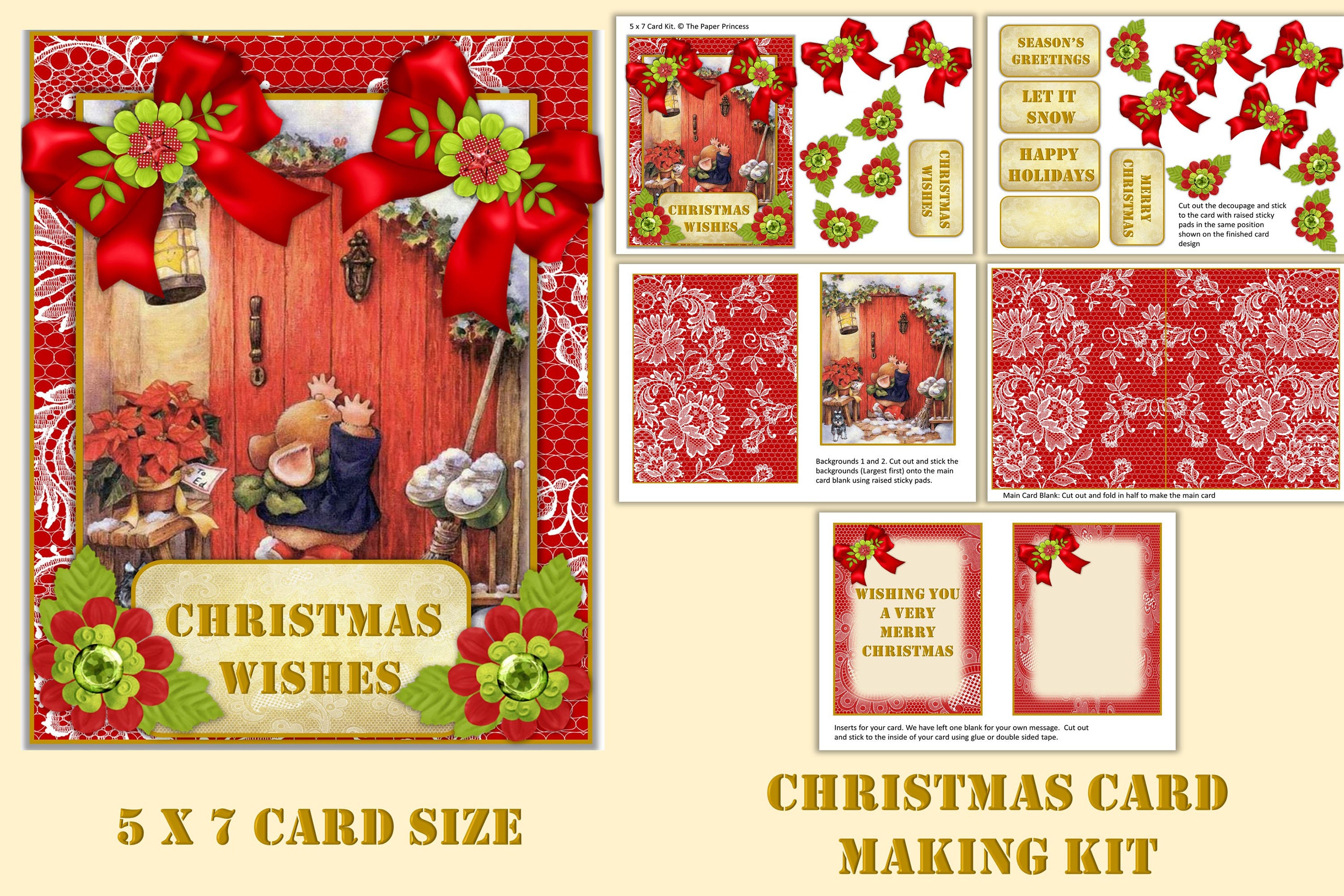 Printable Christmas Card Making Kit. 4 Cards With Decoupage - Etsy UK