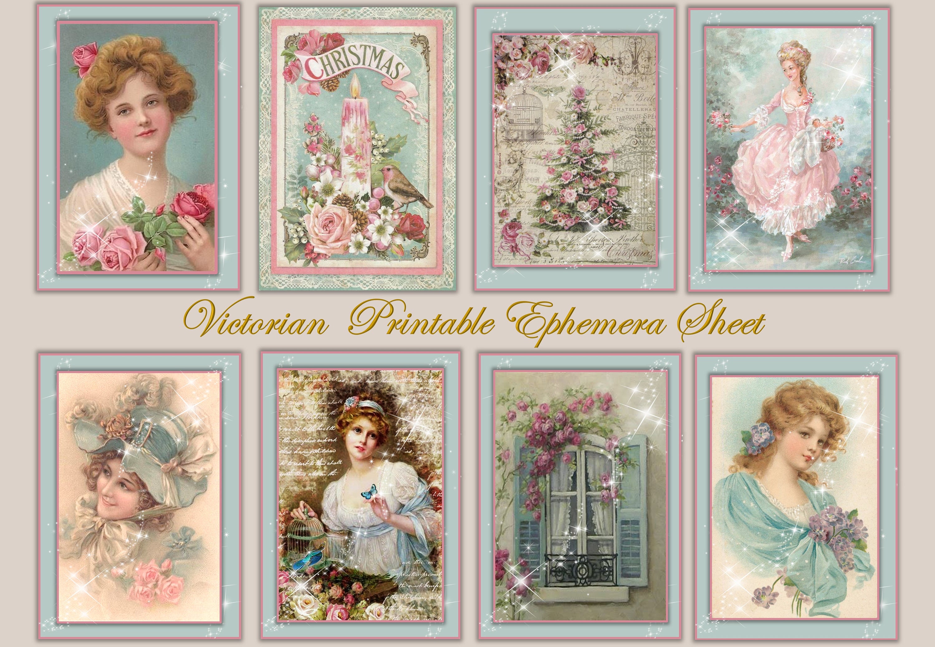 Victorian Printable Ephemera sheets x2 with all PNG files | Etsy