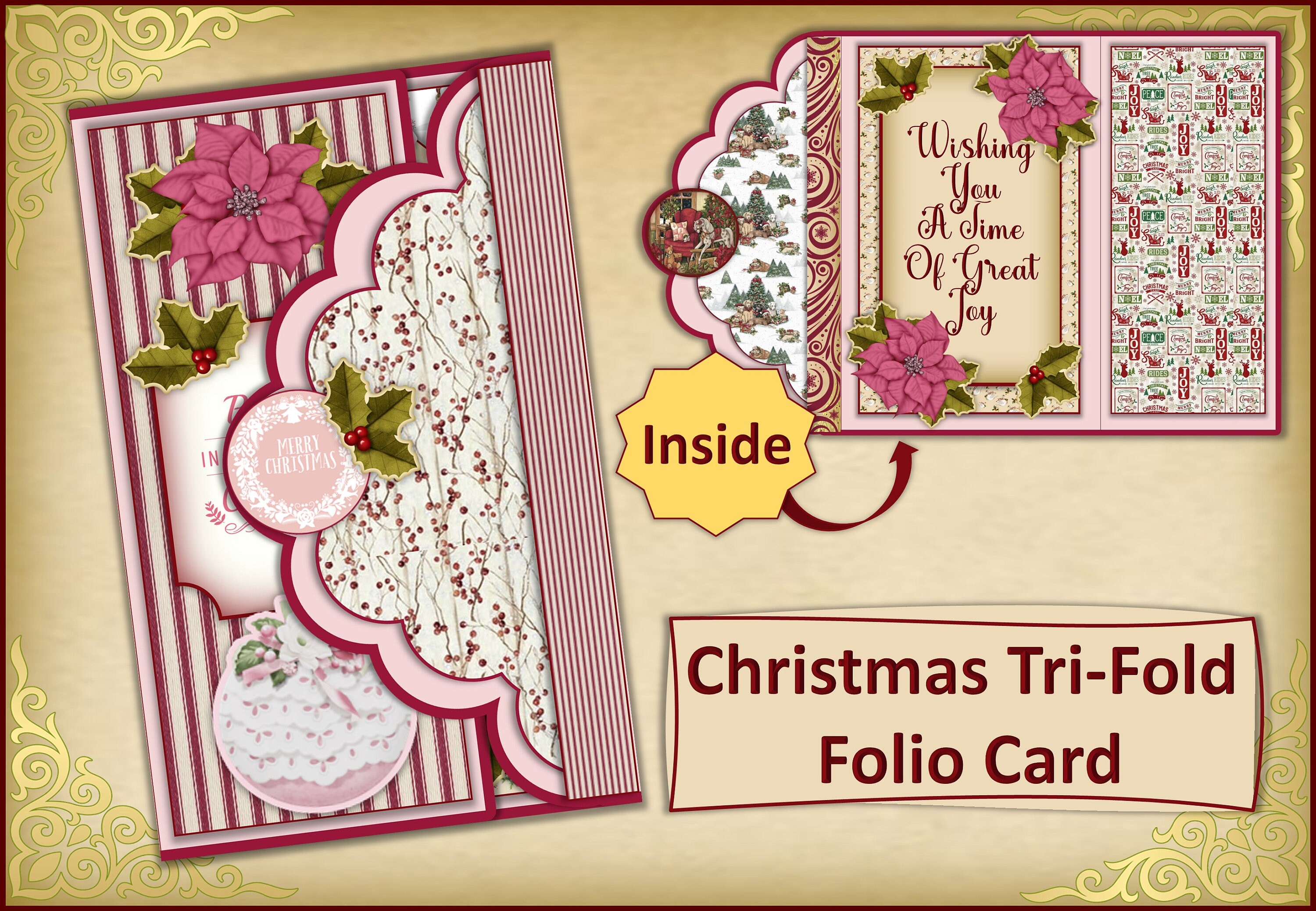 Christmas Tri Fold Folio Card With Decoupage and Pockets JPEG - Etsy UK