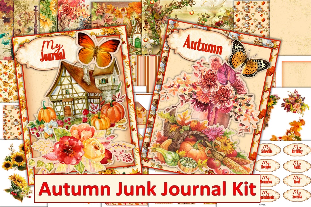 Printable Autumn Journal Kit With Ephemera, Fussy Cuts, Pockets, Tags ...
