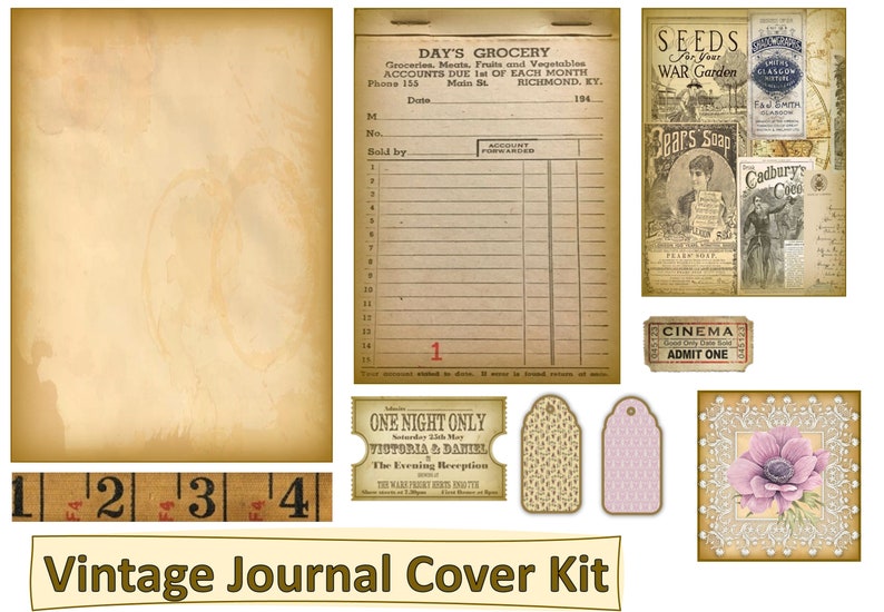 Printable Journal Cover Kit or Page Kit Card Front. Vintage | Etsy