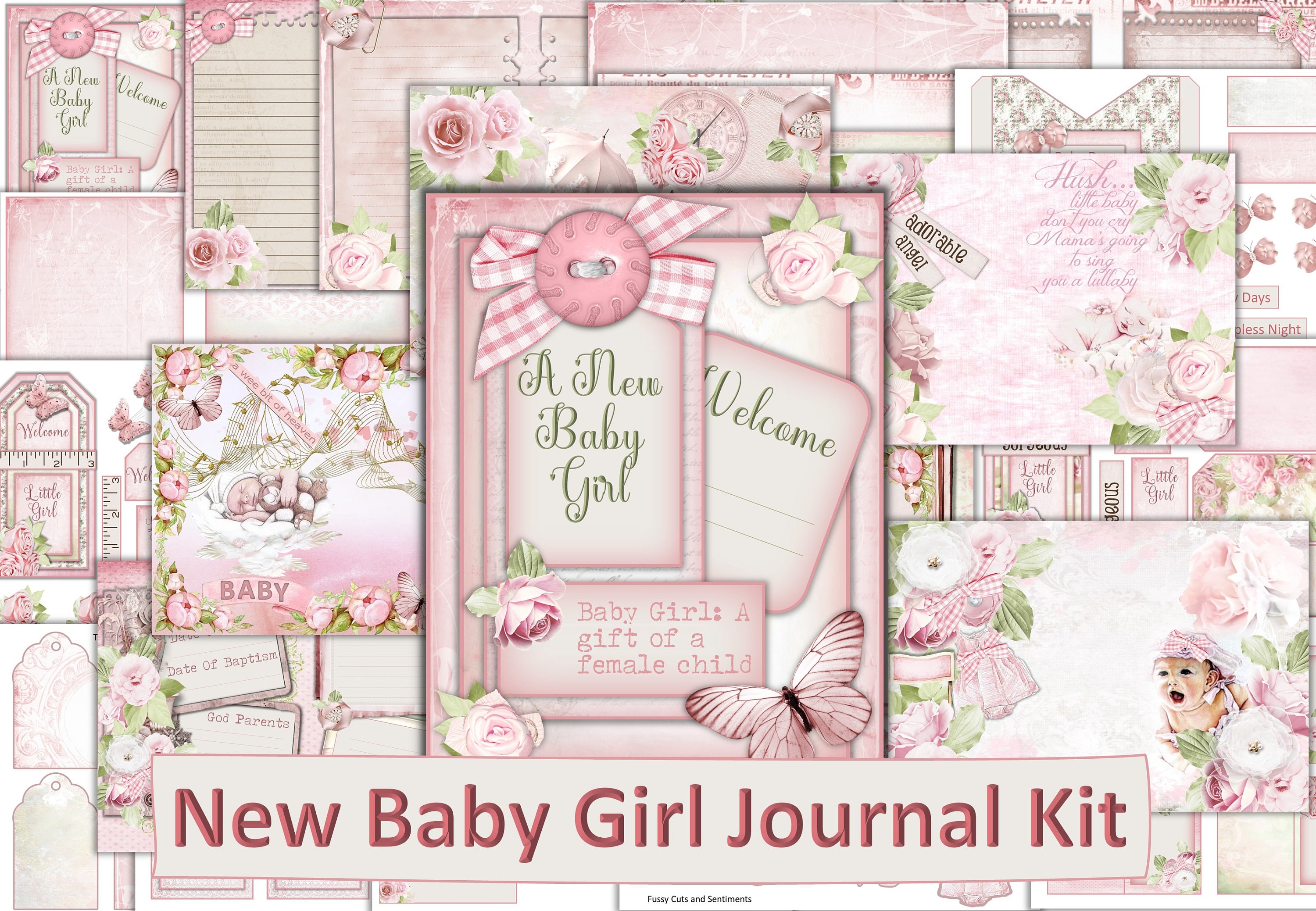 Printable New Baby Girl Journal Kit With Free Ephemera. 24 | Etsy UK