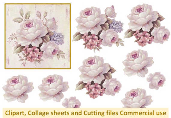 Scrapbooking Papercraft Pink Roses Printable decoupage sheet with all ...