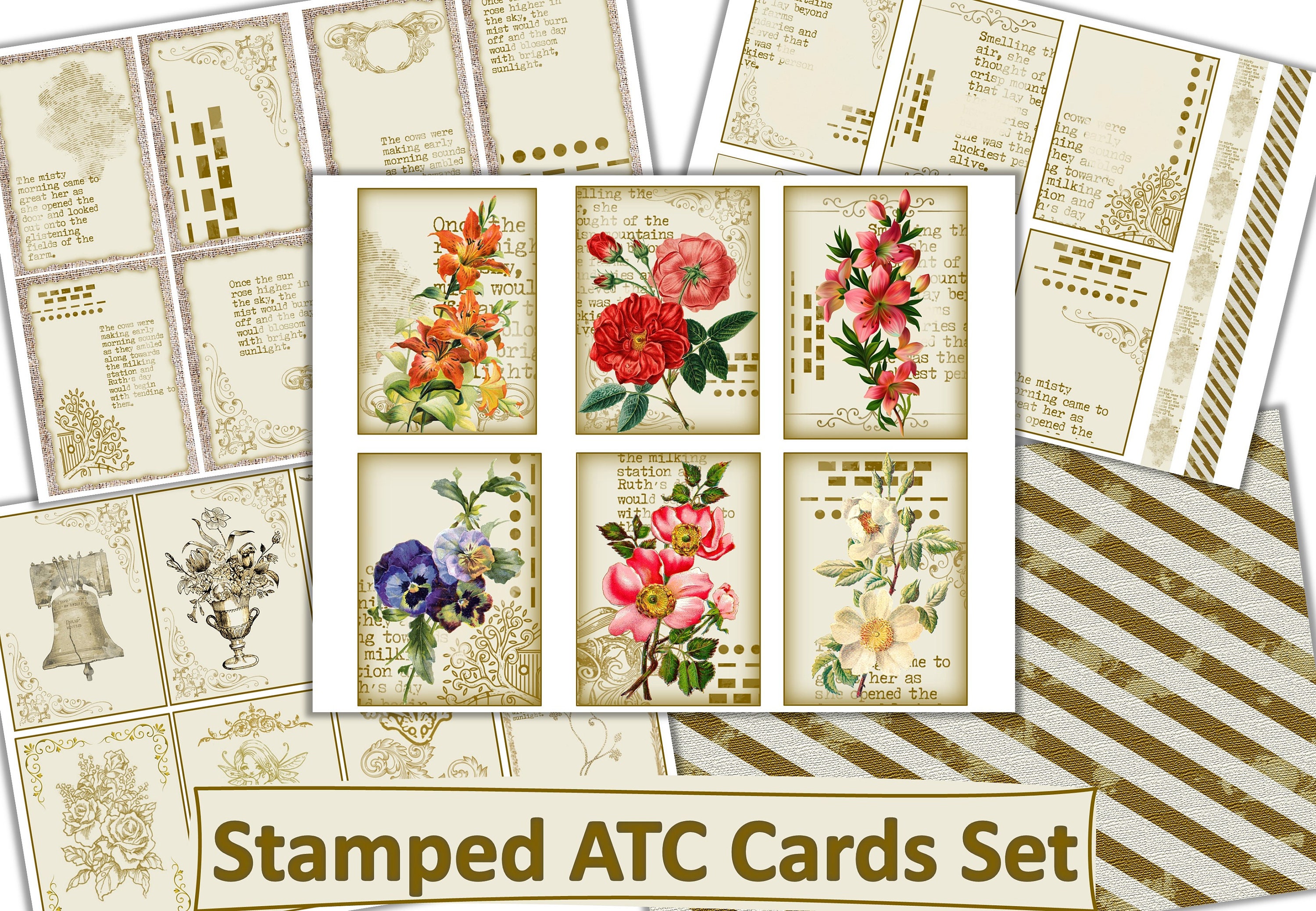 28 Printable ATC Cards. Stamped Journal Cards Vintage Design. | Etsy