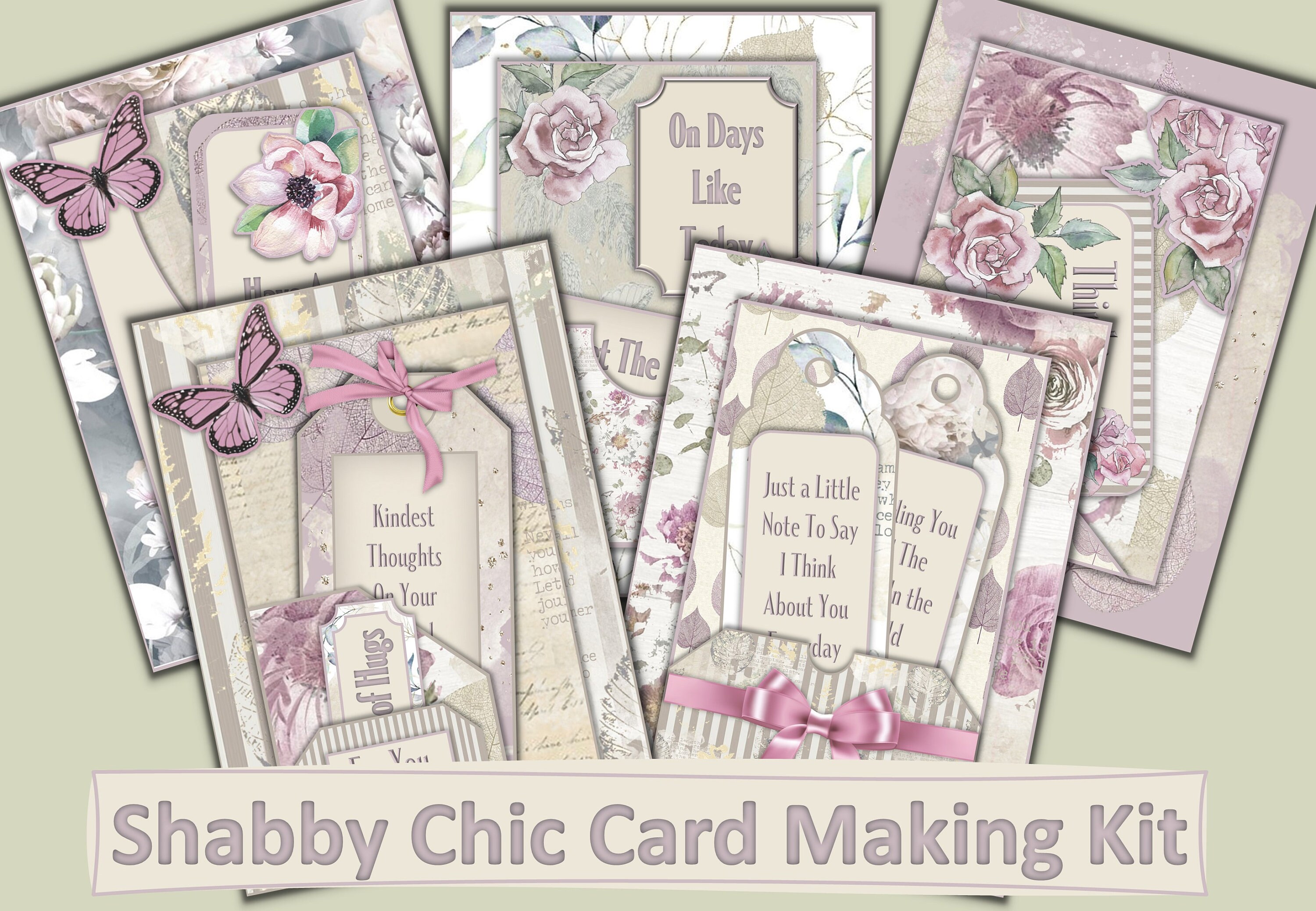 Printable Shabby Chic Card Making Kit Five Cards Decoupage | Etsy