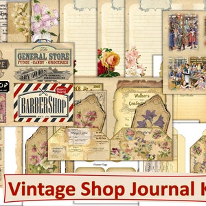 Printable Vintage Junk Journal Kit with Ephemera. Vintage Shop | Etsy