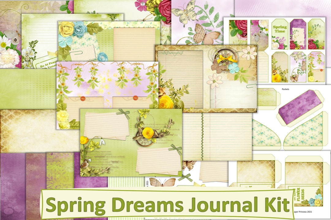 Printable Journal Kit Spring Dreams 21 Page Kit. With Free Ephemera ...