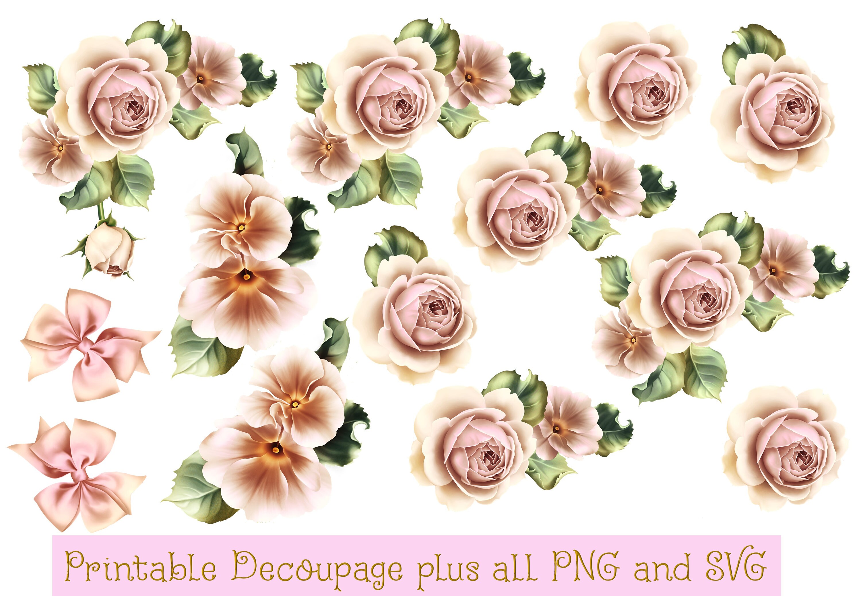 Scrapbooking Papercraft Pink Roses Printable decoupage sheet with all ...