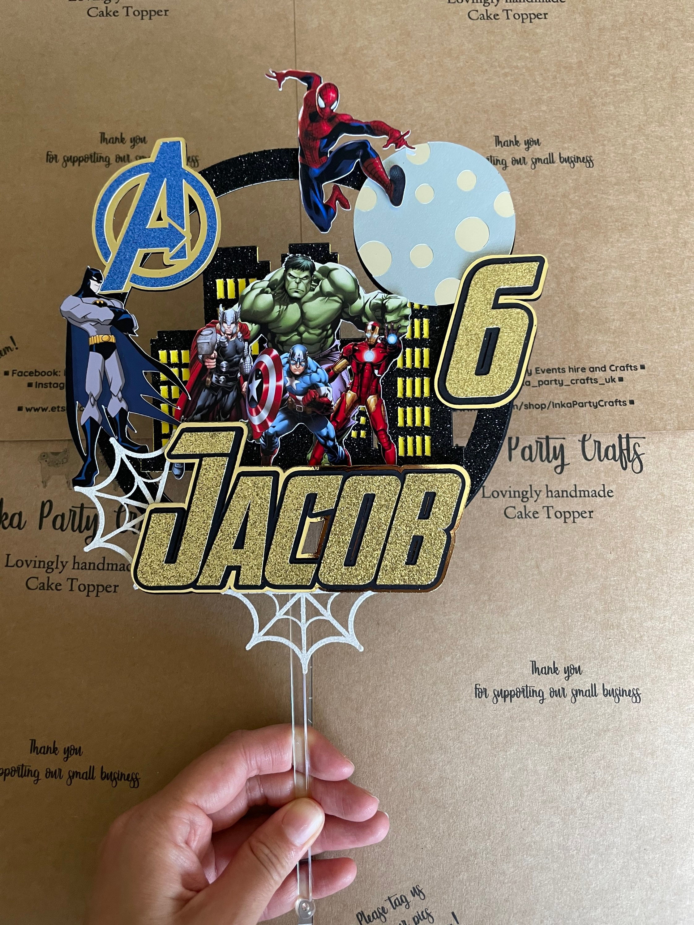 Gold 3D Super Heroes Cake Topper Avengers Handmade - Etsy UK