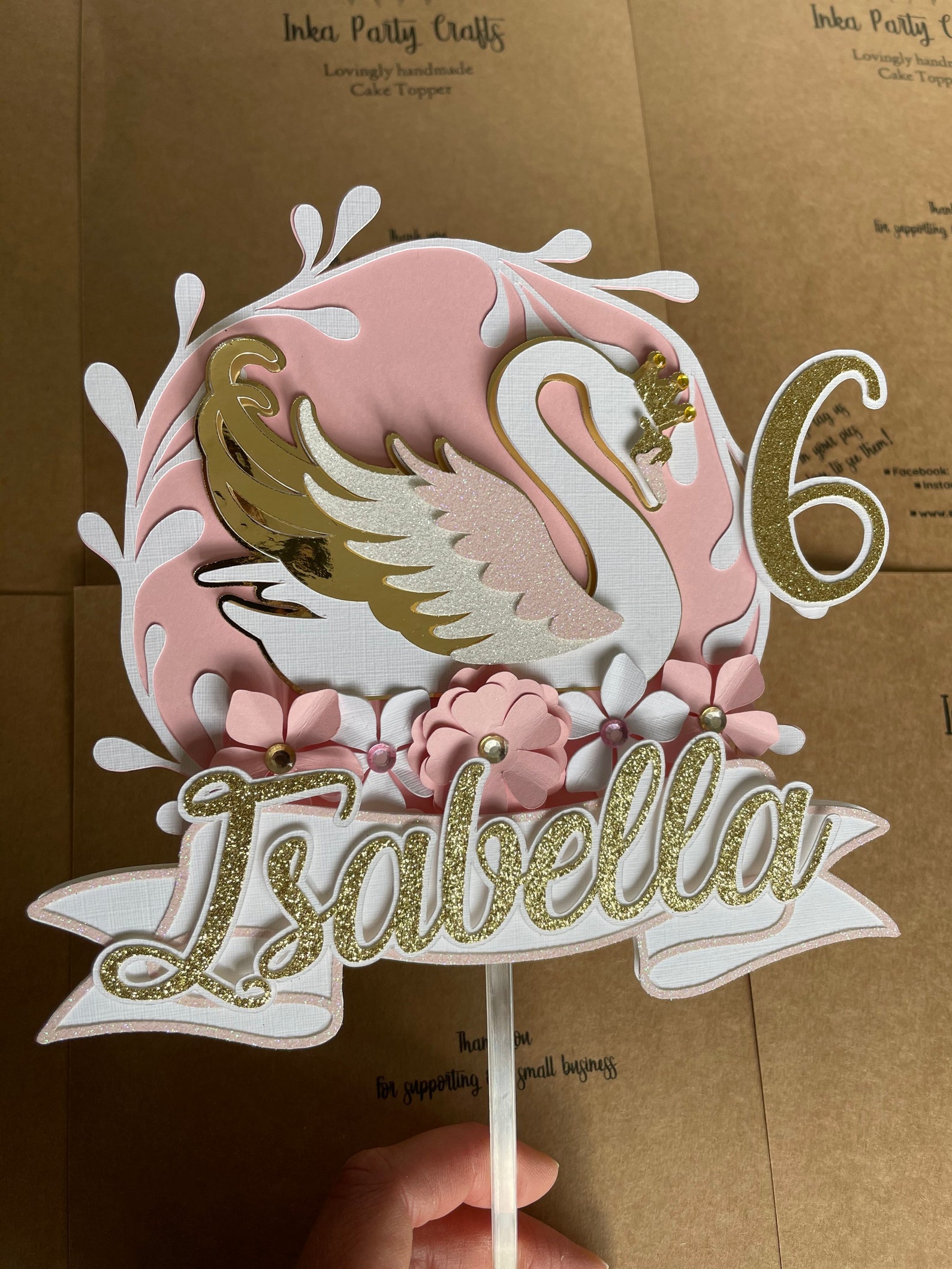Swan cake topper Cake decoration Pink and gold Handmade | Etsy
