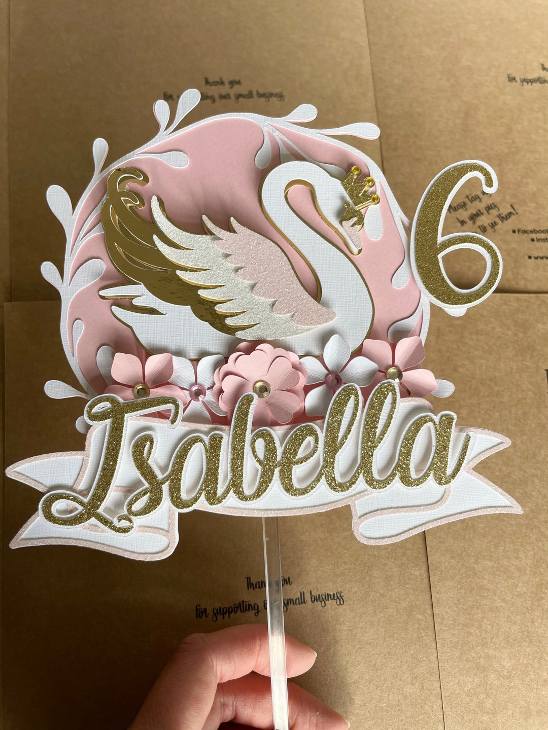 Swan Cake Topper | Cake Decoration | Pink and Gold | Handmade | 3D ...