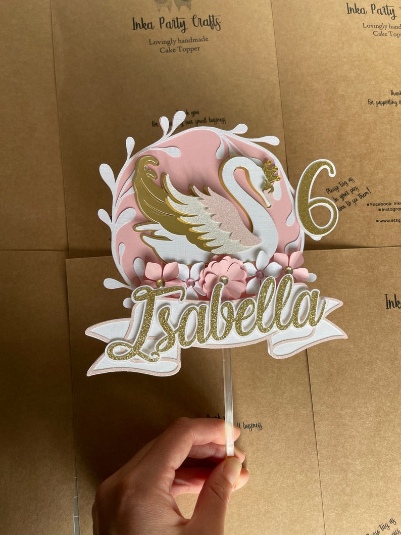 Swan cake topper Cake decoration Pink and gold Handmade | Etsy