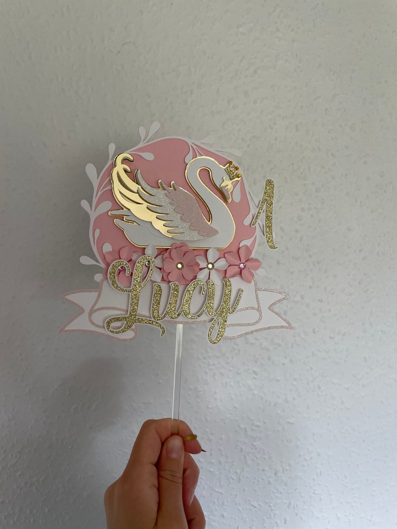 Swan Cake Topper Cake Decoration Pink and Gold Handmade | Etsy UK