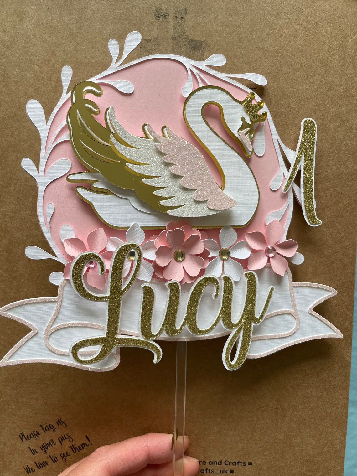 Swan cake topper Cake decoration Pink and gold Handmade | Etsy