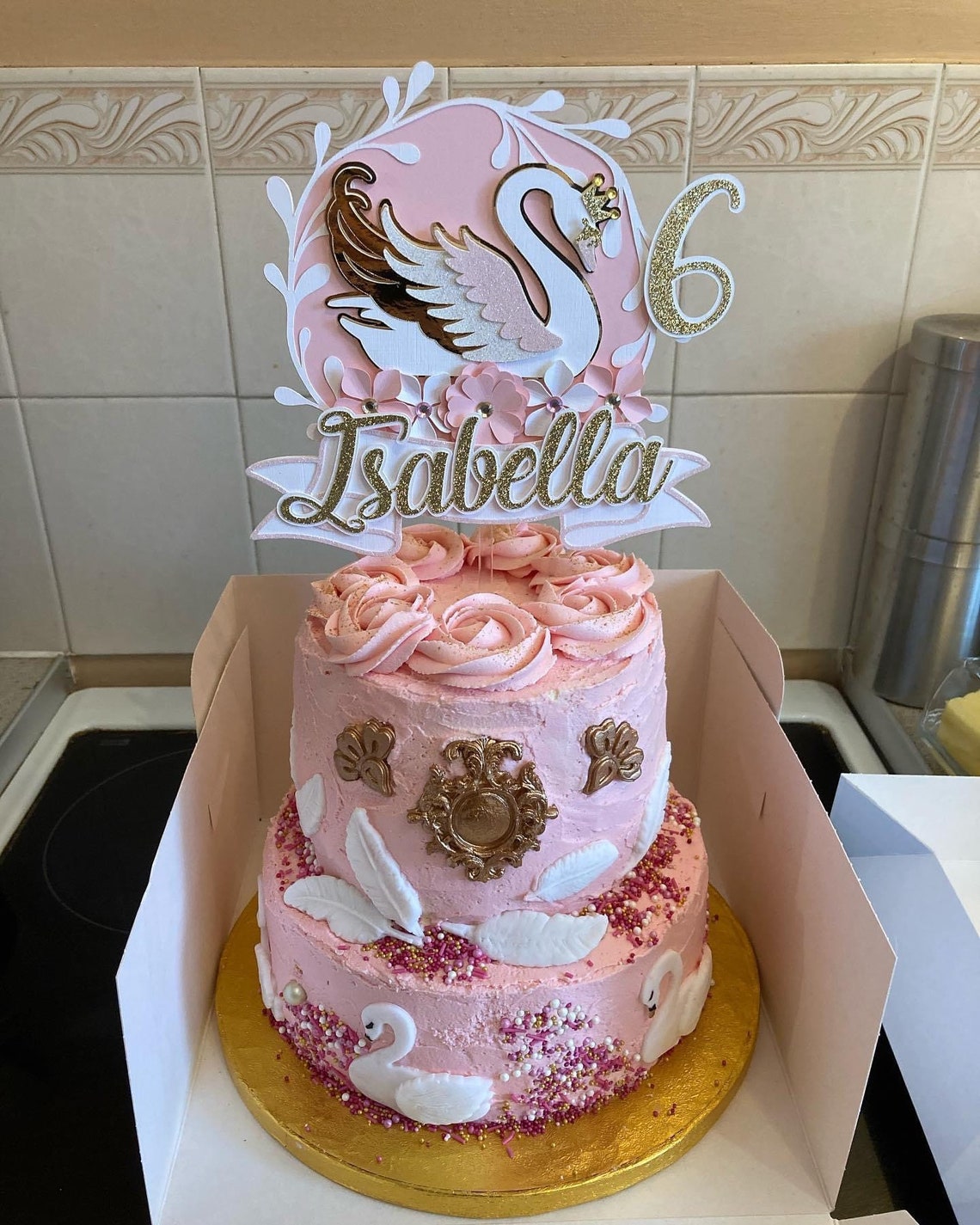 Swan cake topper Cake decoration Pink and gold Handmade | Etsy