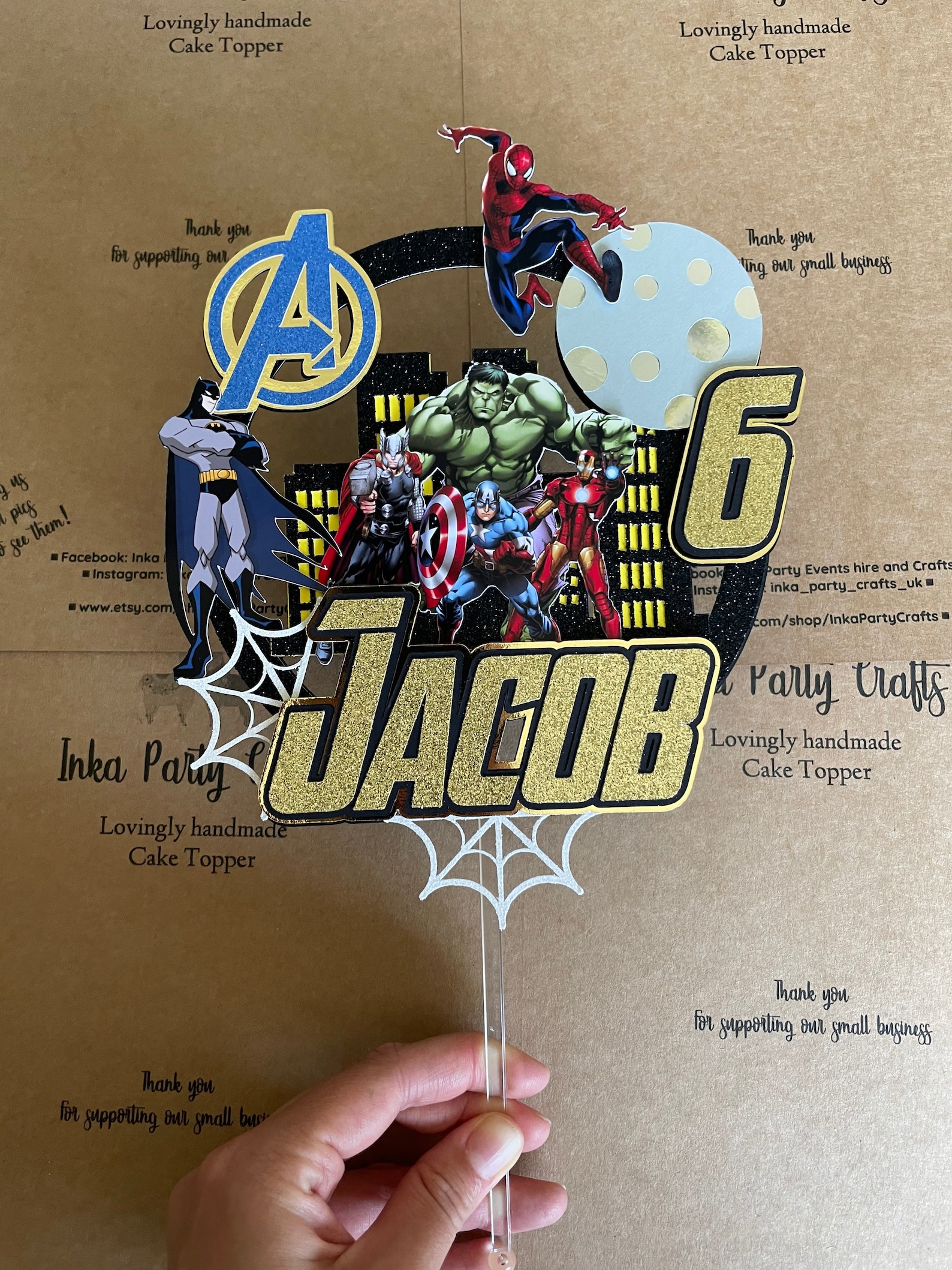 Gold 3D Super Heroes Cake Topper Avengers Handmade - Etsy UK