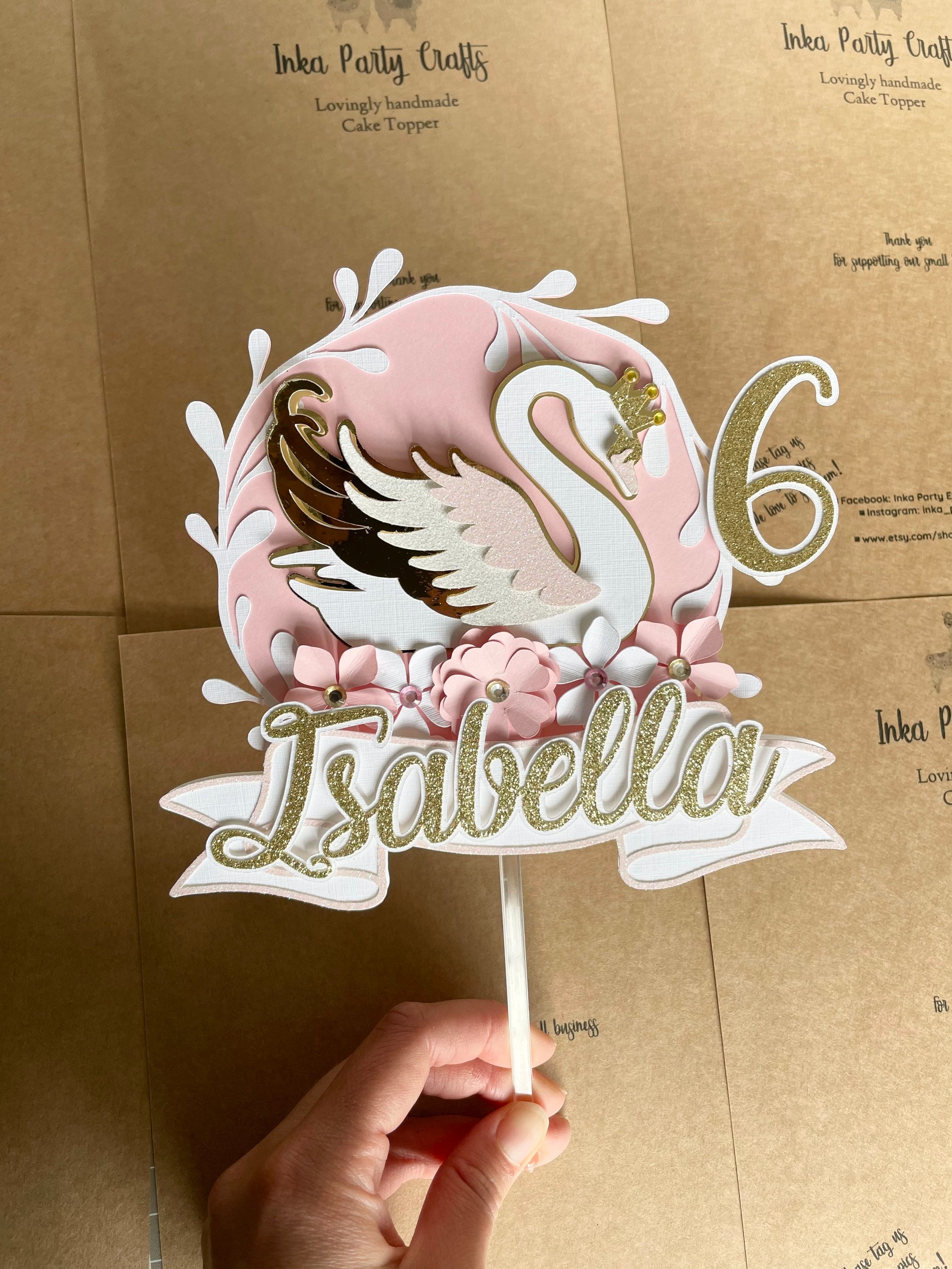 Swan Cake Topper Cake Decoration Pink and Gold Handmade - Etsy UK
