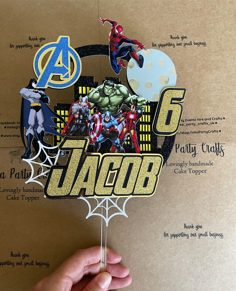 Gold 3D Super Heroes Cake Topper Avengers Handmade - Etsy UK