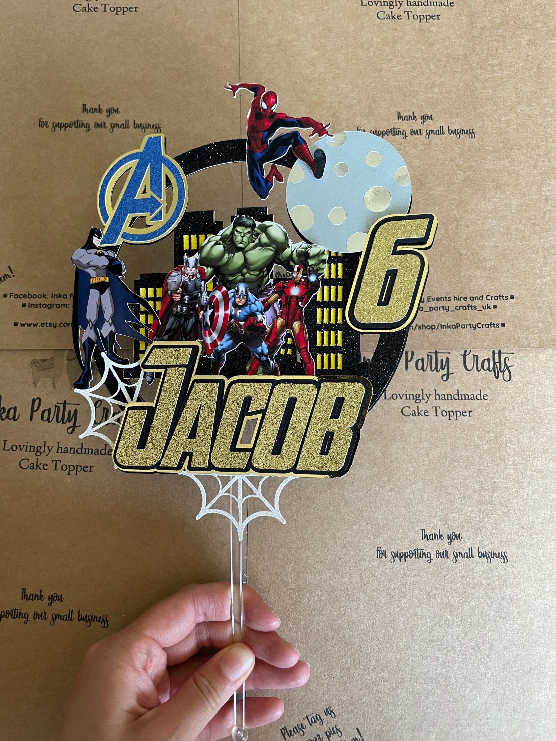 Gold 3D Super Heroes Cake Topper Avengers Handmade - Etsy UK